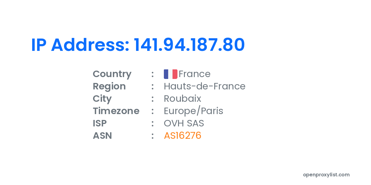 Open Proxy List - Proxy 141.94.187.80 Information