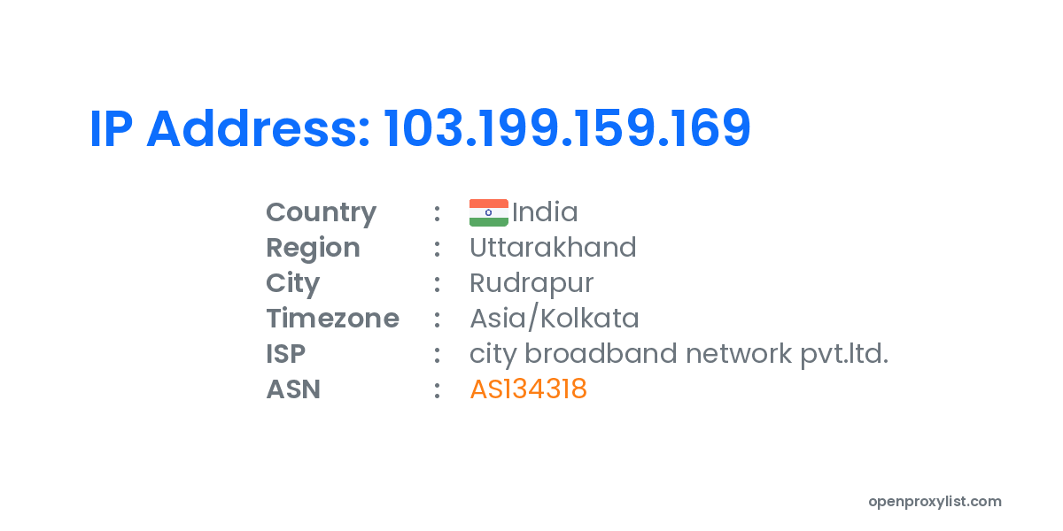 Open Proxy List - Proxy 103.199.159.169 Information Open Proxy List - Proxy 103.199.159.169 Information