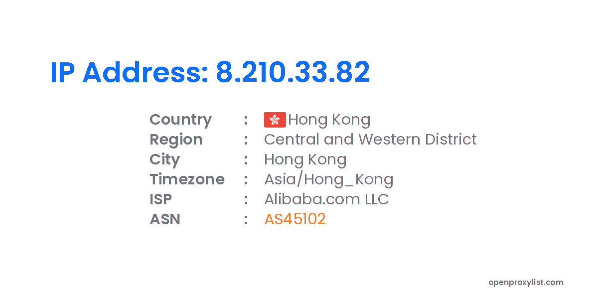 Open Proxy List - Proxy 8.210.33.82 Information Open Proxy List - Proxy 8.210.33.82 Information