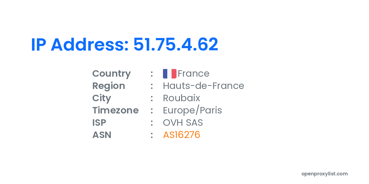 Open Proxy List - Proxy 51.75.4.62 Information Open Proxy List - Proxy 51.75.4.62 Information