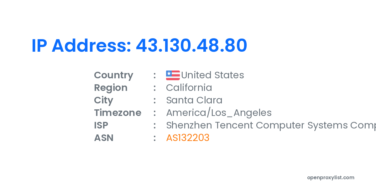 Open Proxy List - Proxy 43.130.48.80 Information Open Proxy List - Proxy 43.130.48.80 Information