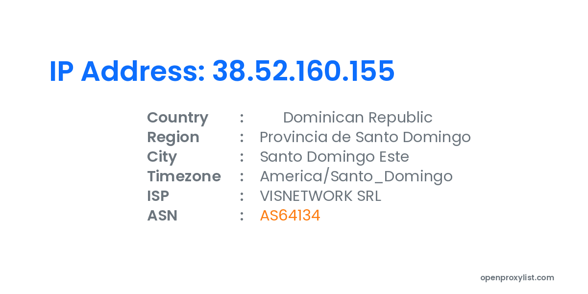 Open Proxy List - Proxy 38.52.160.155 Information