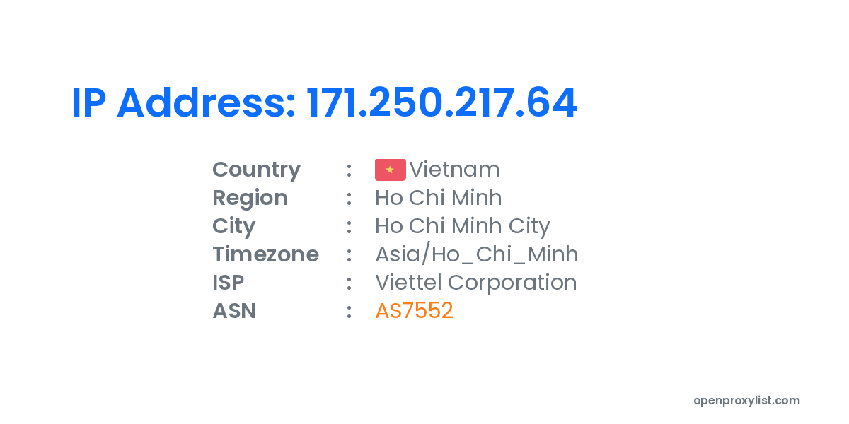 Open Proxy List - Proxy 171.250.217.64 Information
