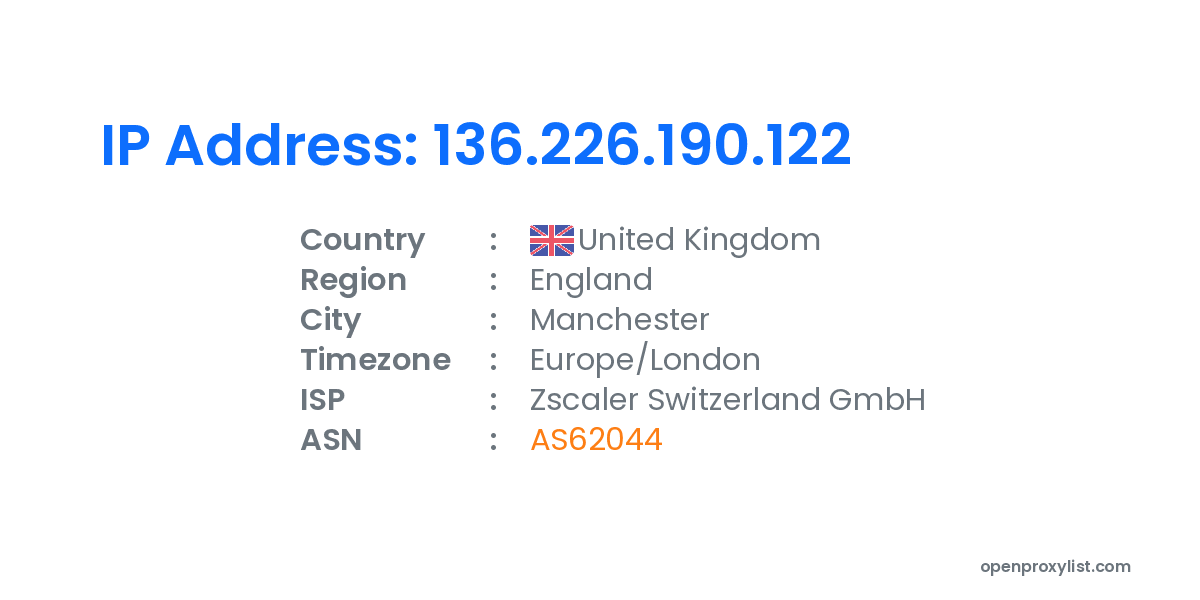Open Proxy List - Proxy 136.226.190.122 Information