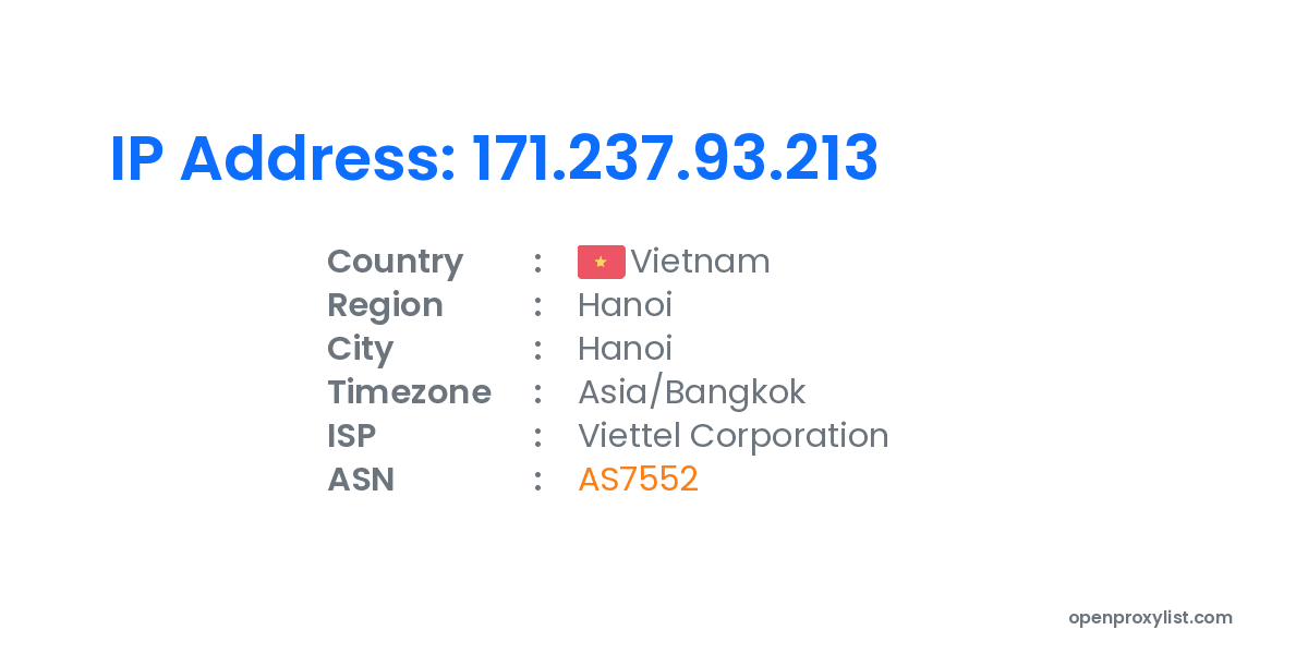 Open Proxy List - Proxy 171.237.93.213 Information