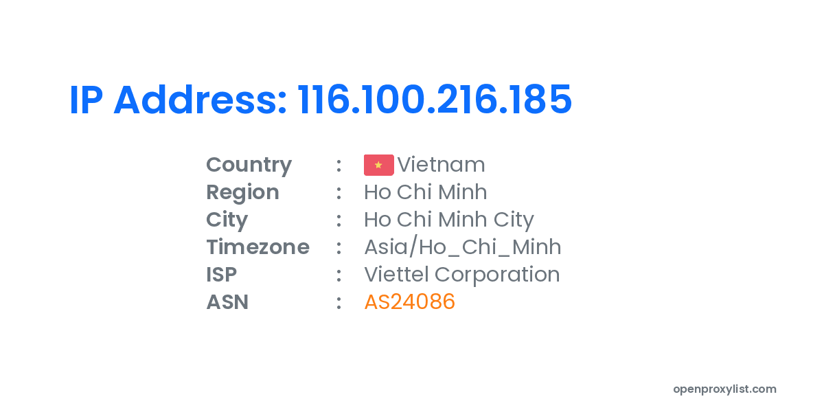 Open Proxy List - Proxy 116.100.216.185 Information
