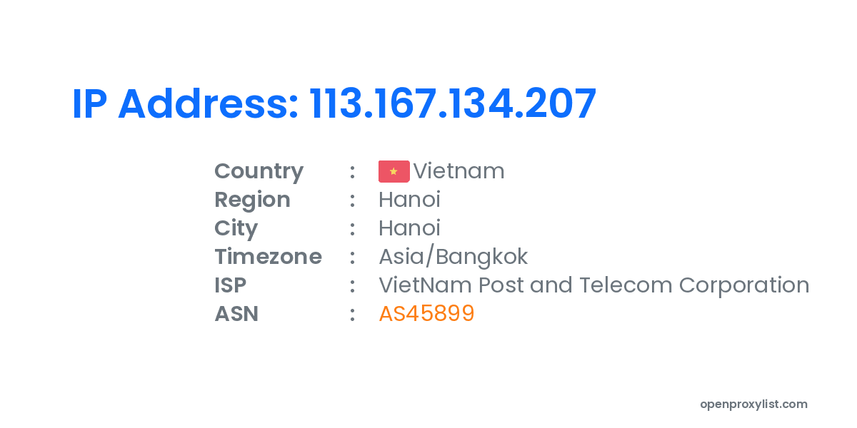 Open Proxy List - Proxy 113.167.134.207 Information