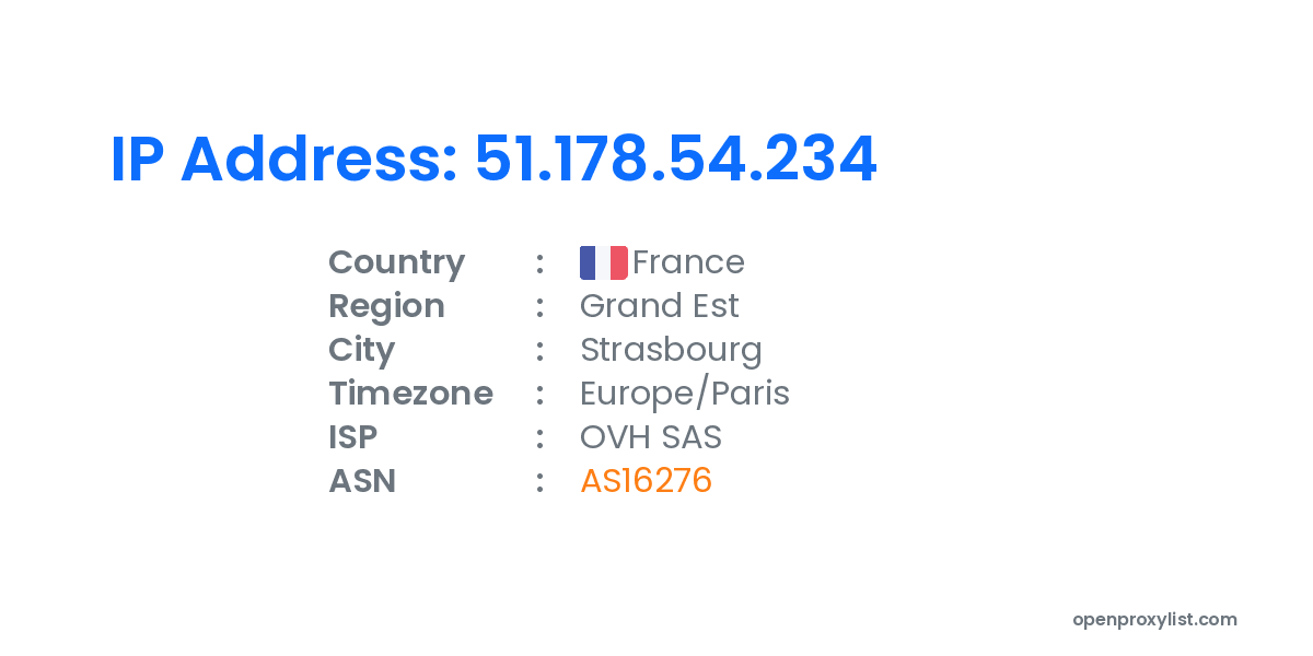 Open Proxy List - Proxy 51.178.54.234 Information Open Proxy List - Proxy 51.178.54.234 Information