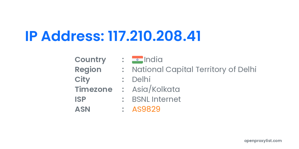 Open Proxy List - Proxy 117.210.208.41 Information Open Proxy List - Proxy 117.210.208.41 Information