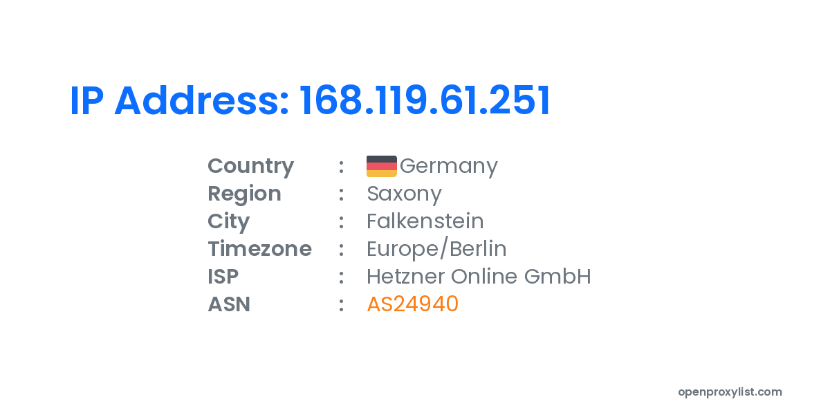 Open Proxy List - Proxy 168.119.61.251 Information