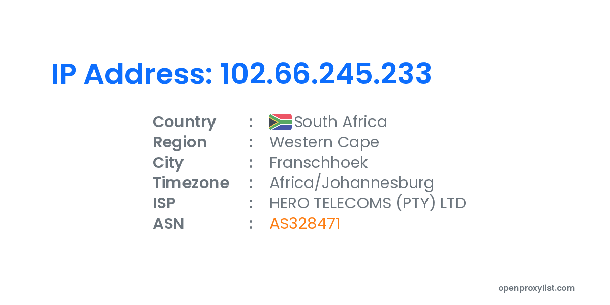 Open Proxy List - Proxy 102.66.245.233 Information