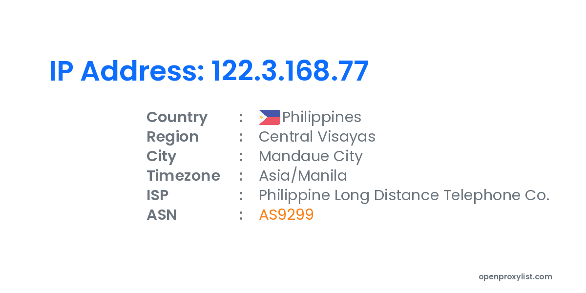 Open Proxy List - Proxy 122.3.168.77 Information