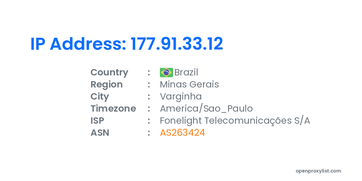 Open Proxy List - Proxy 177.91.33.12 Information Open Proxy List - Proxy 177.91.33.12 Information