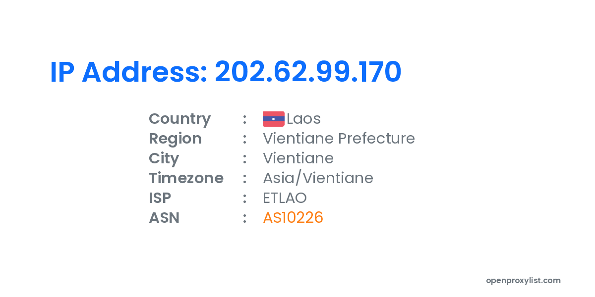 Open Proxy List - Proxy 202.62.99.170 Information Open Proxy List - Proxy 202.62.99.170 Information