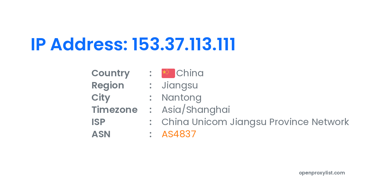 Open Proxy List - Proxy 153.37.113.111 Information
