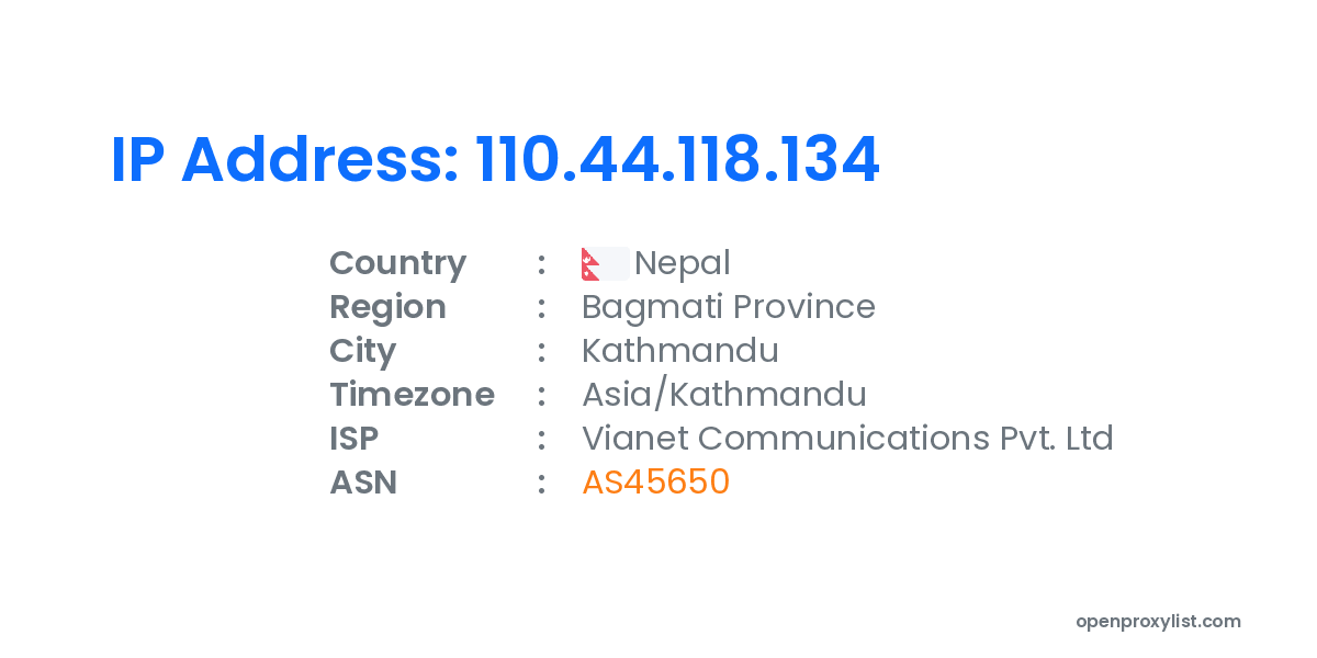 Open Proxy List - Proxy 110.44.118.134 Information