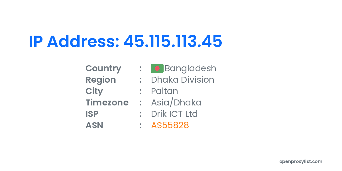 Open Proxy List - Proxy 45.115.113.45 Information Open Proxy List - Proxy 45.115.113.45 Information