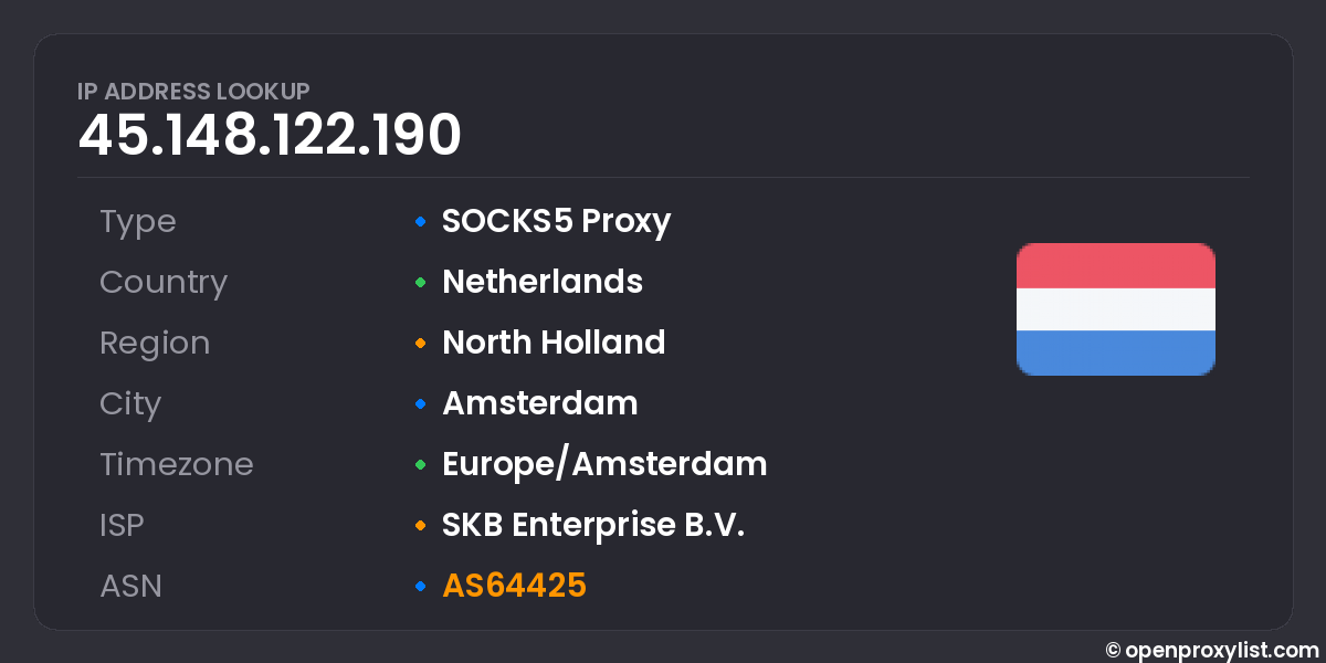 Open Proxy List — SOCKS5 Proxy Server Netherlands #17754168