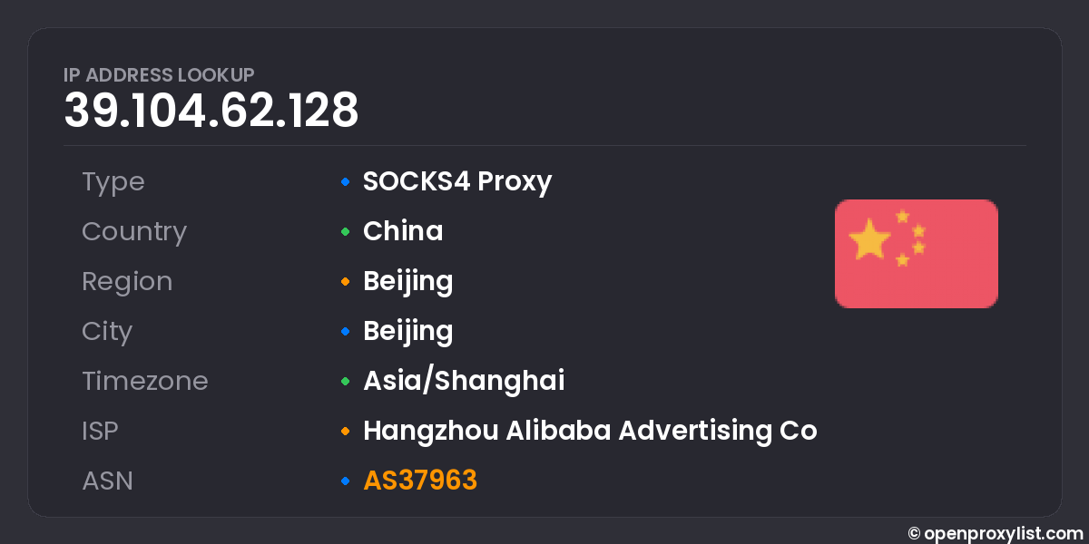 Open Proxy List — SOCKS4 Proxy Server China #18788525