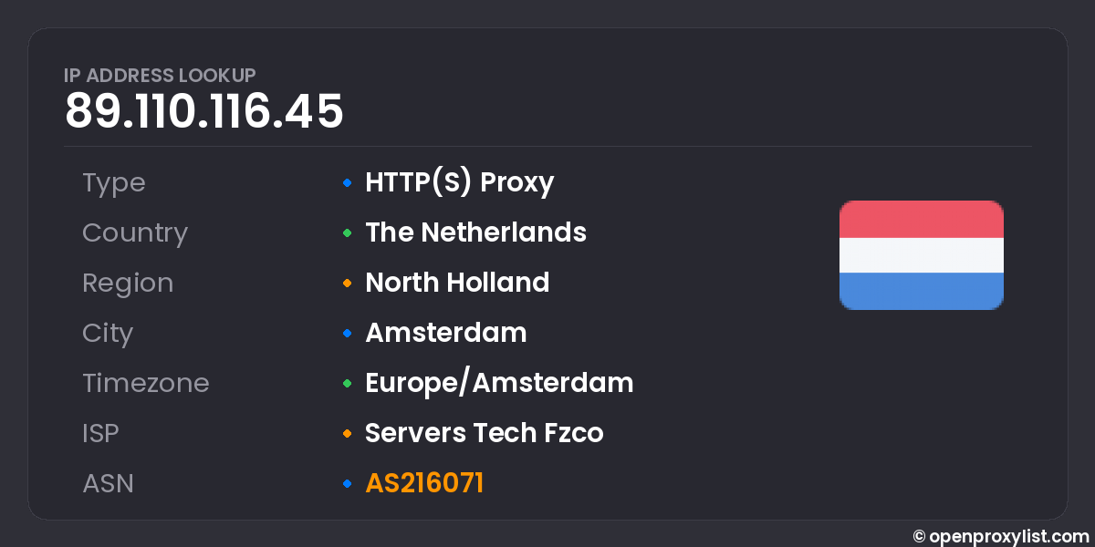 Open Proxy List — HTTP(S) Proxy Server The Netherlands #23242336