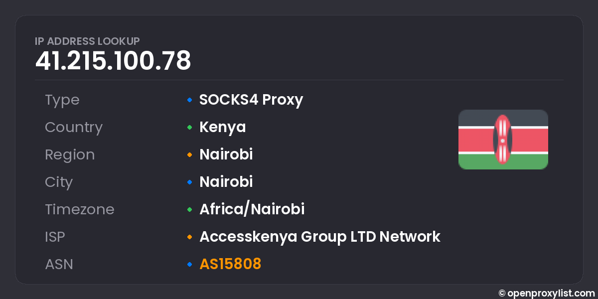 Open Proxy List — SOCKS4 Proxy Server Kenya #5375431