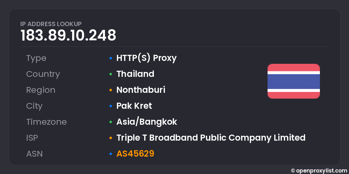 Open Proxy List — HTTP(S) Proxy Server Thailand #96342