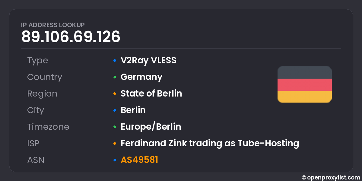 Open Proxy List — V2Ray vless Server Germany #10164904