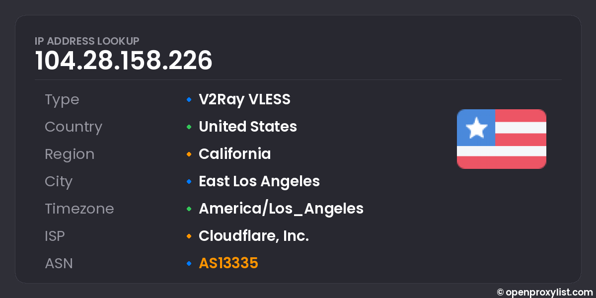 Open Proxy List — V2Ray vless Server United States #271042
